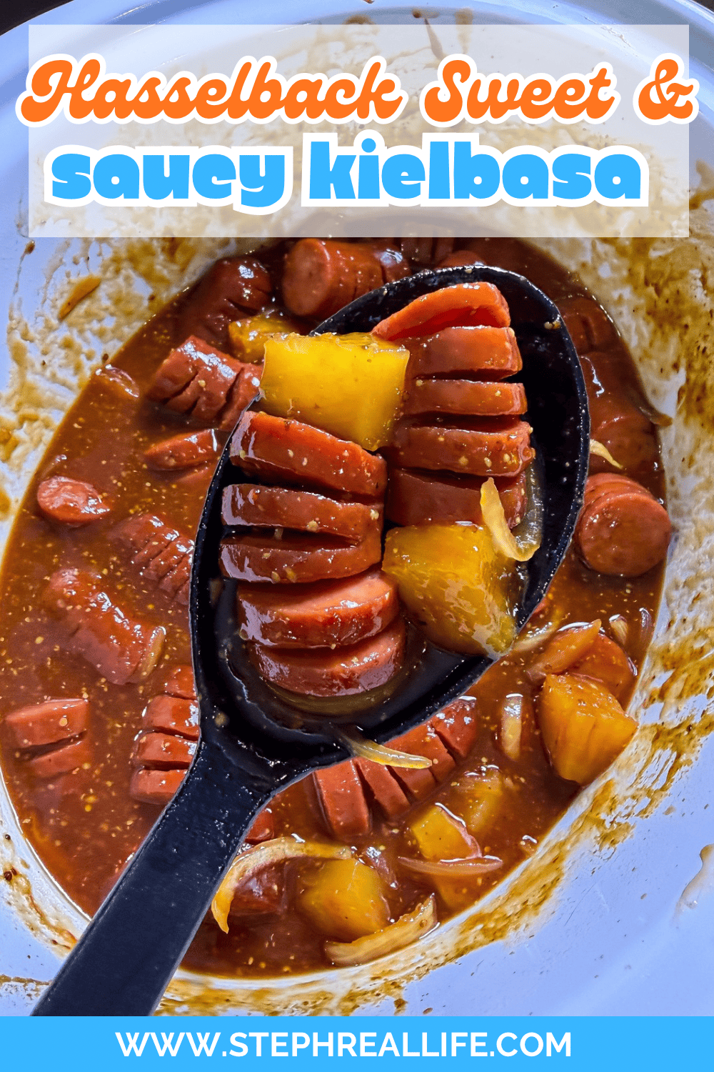 Crock Pot Hasselback Sweet & Saucy BBQ Kielbasa